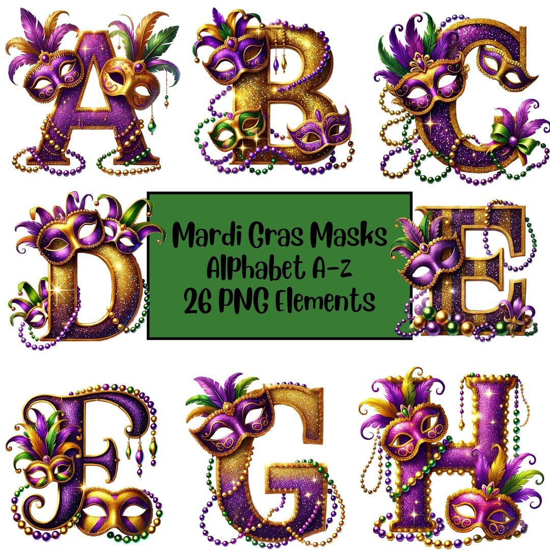 Mardi Gras Alphabet PNG, Mardi Gras Letters, Monogram PNG, Sublimation ...