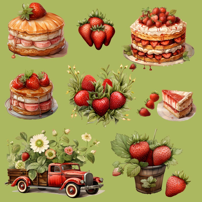 Watercolor Strawberry Clipart, Strawberry Farm, Strawberry Truck ...