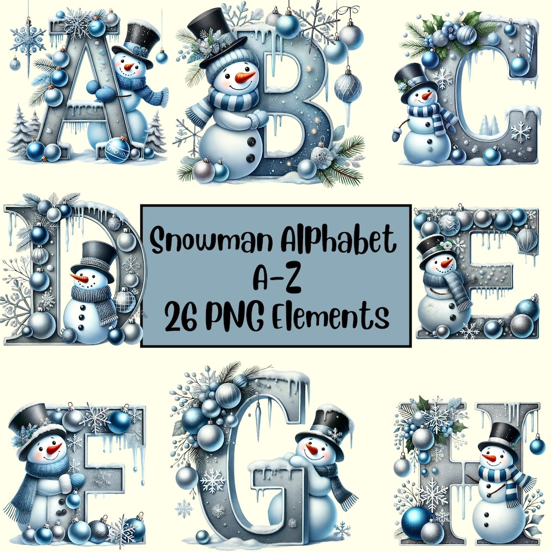 Christmas Alphabet PNG Bundle, Snowman Letters PNG, Christmas Snowman ...