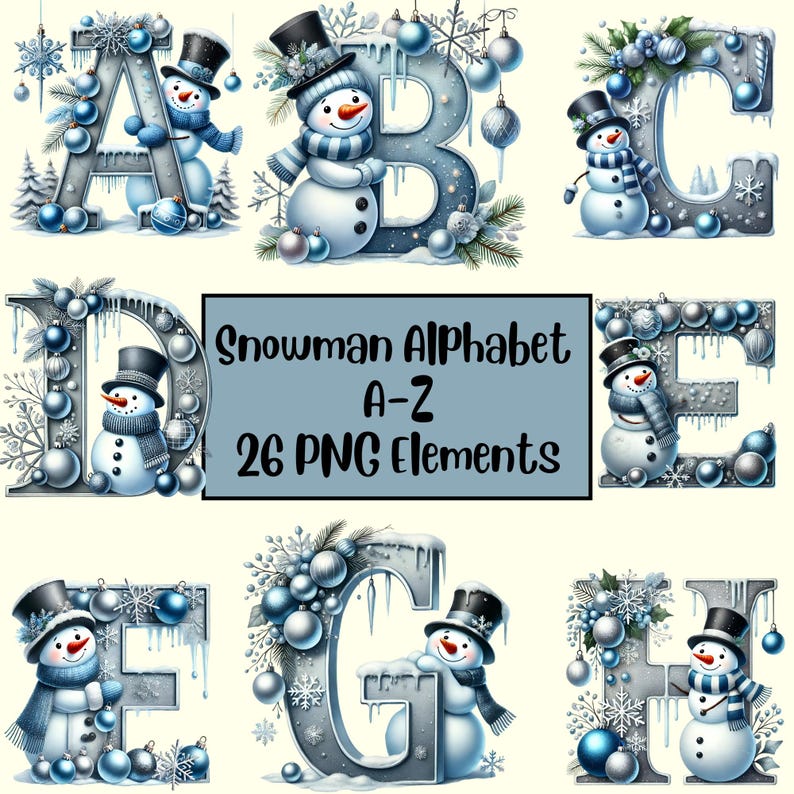 Christmas Alphabet PNG Bundle, Snowman Letters PNG, Christmas Snowman ...
