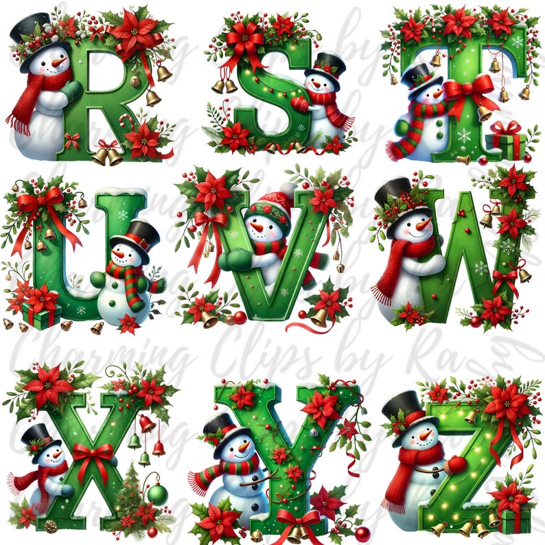 Christmas Alphabet PNG Bundle, Snowman Letters PNG, Christmas Letters ...