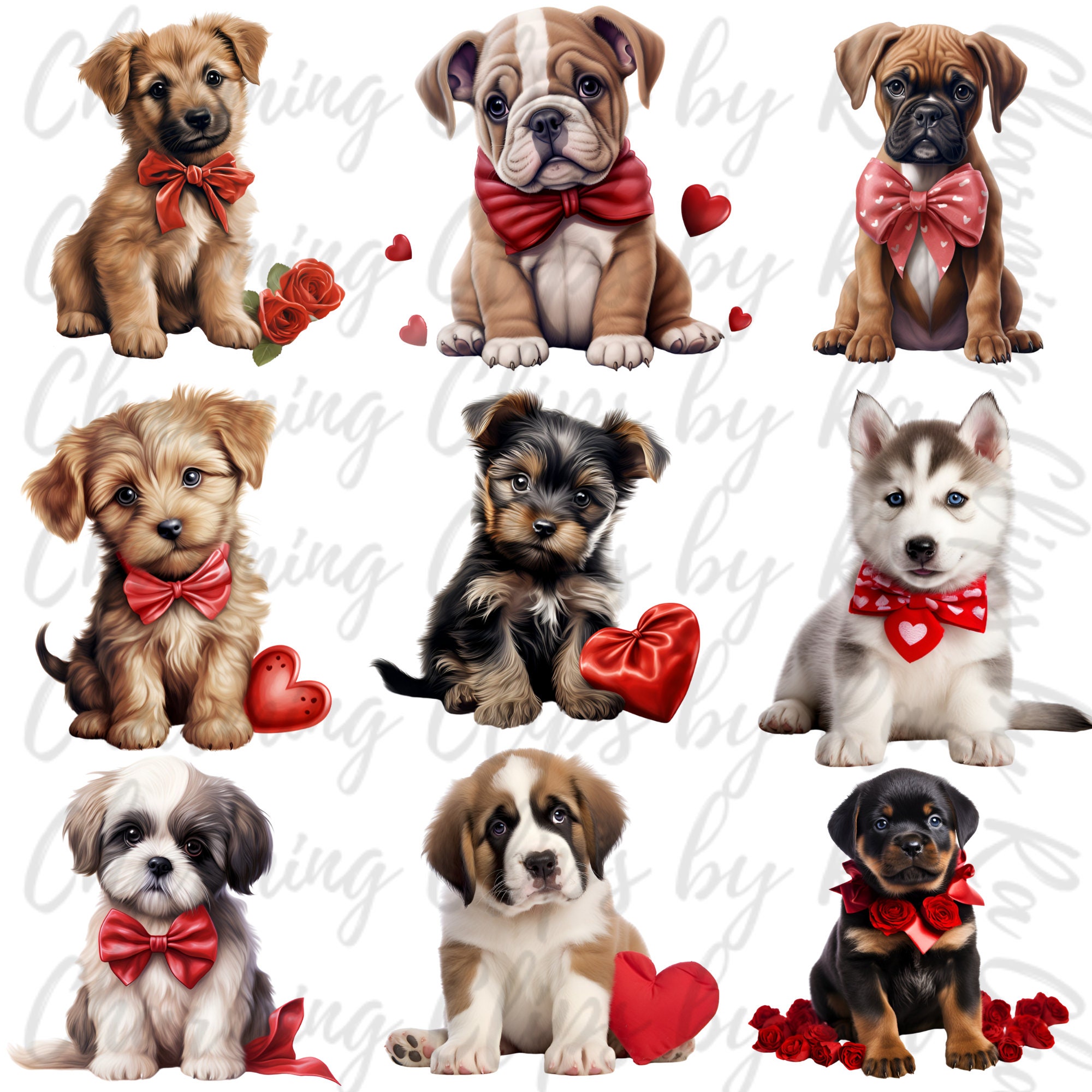 Valentine Dogs PNG Clipart Bundle, Valentines Day PNG, Cute Valentines ...