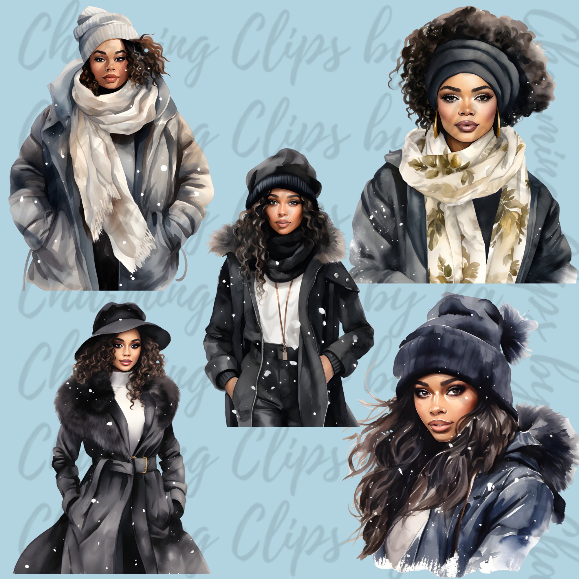 Watercolor Winter Black Girl Clipart Png, Fashion Girl Clipart, African ...