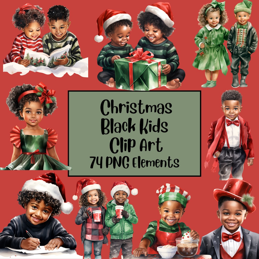 Watercolor Black Kids Christmas Clipart Bundle, African American ...
