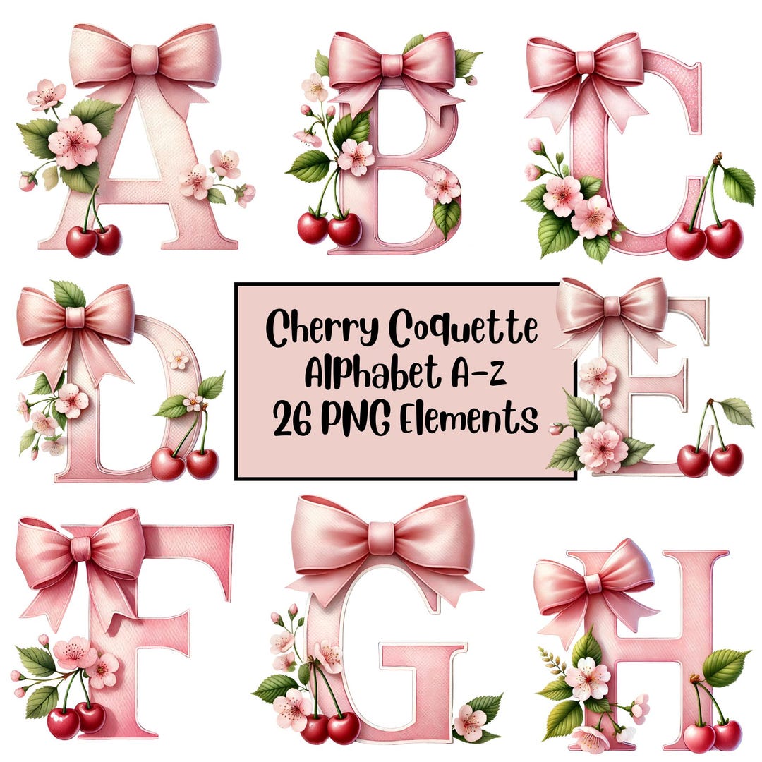 Cherry Alphabet PNG Bundle, Shes the Cherry on Top, Cherry Clipart ...
