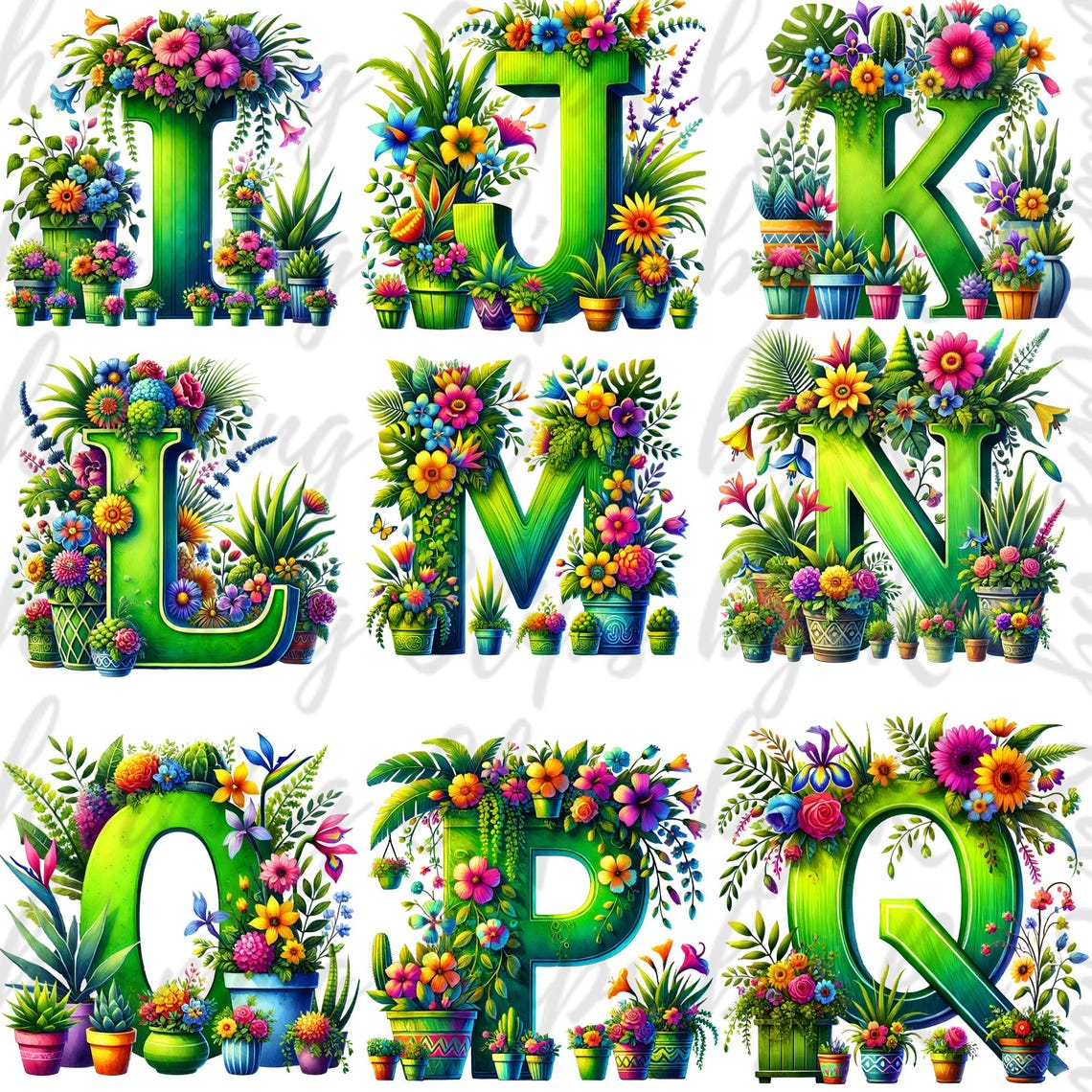 Plant Lover Alphabet, Spring Letter PNG, Potted Plant Alphabet ...