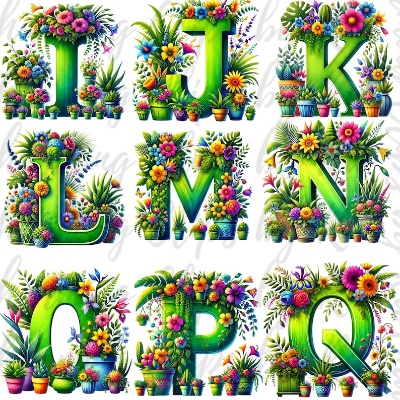 Plant Lover Alphabet, Spring Letter PNG, Potted Plant Alphabet ...