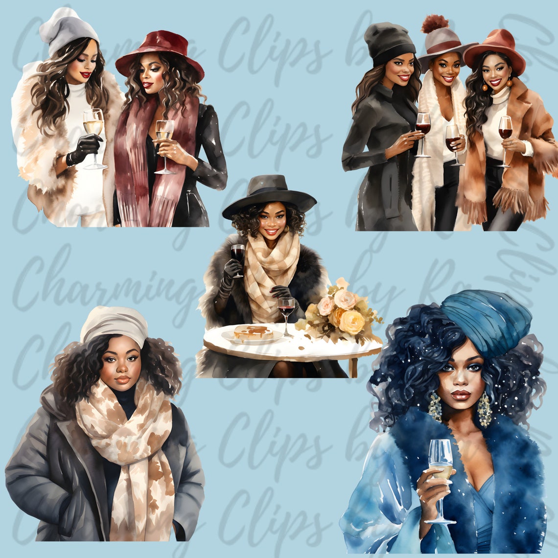 Watercolor Winter Black Girl Clipart Png, Fashion Girl Clipart, African ...