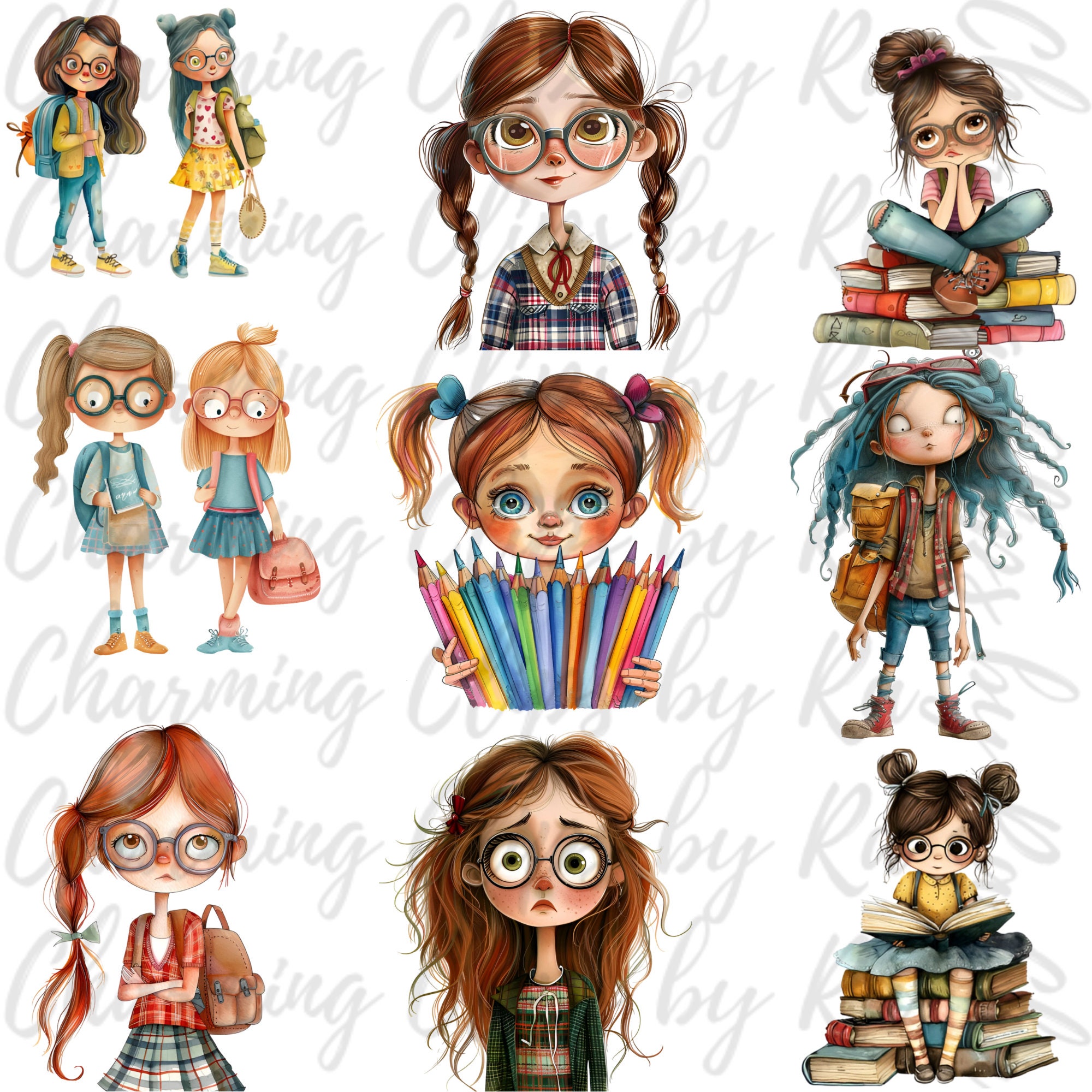 Quirky Girl Clipart, Education Clipart, Whimsical Girl, Paper Doll ...