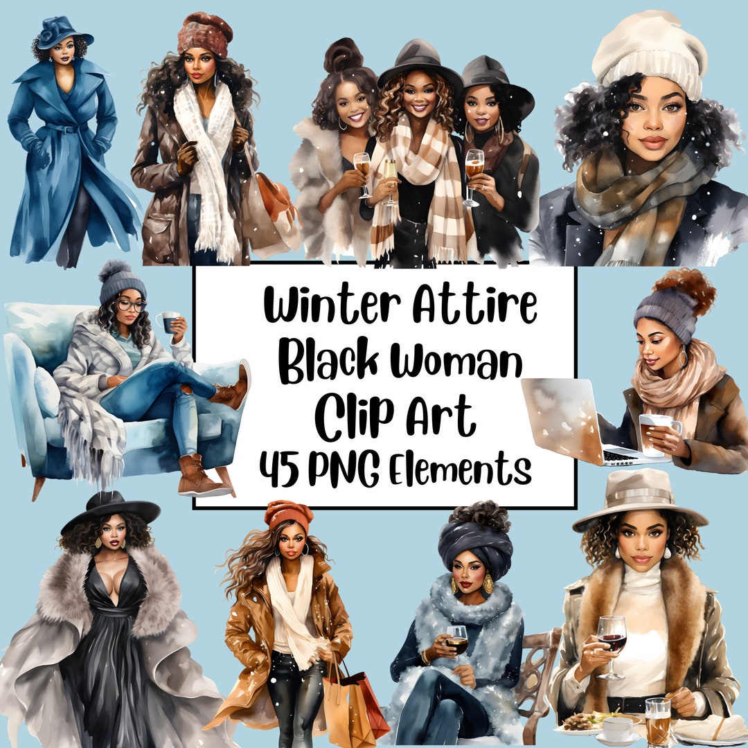 Watercolor Winter Black Girl Clipart Png, Fashion Girl Clipart, African ...