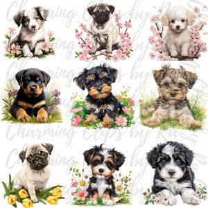 Puppy Clipart Bundle, Cute Puppy Clipart, Dogs Clipart, Watercolor Cute ...