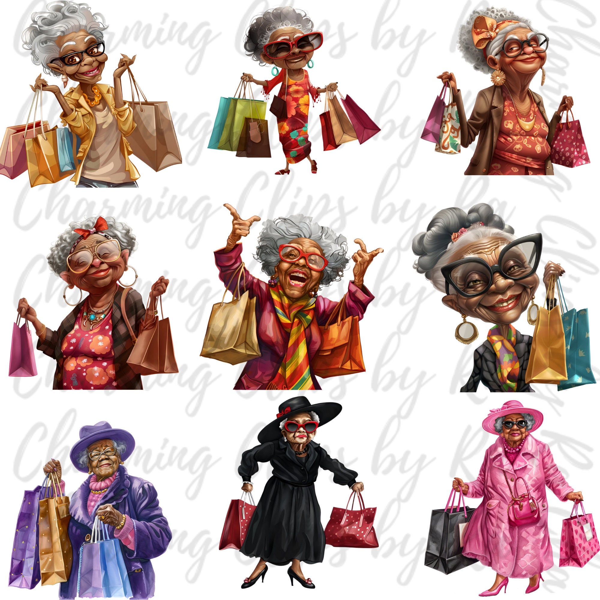 Funny Old Ladies Clipart, Shopping, Elderly Clipart, Cute Grandma, Old ...