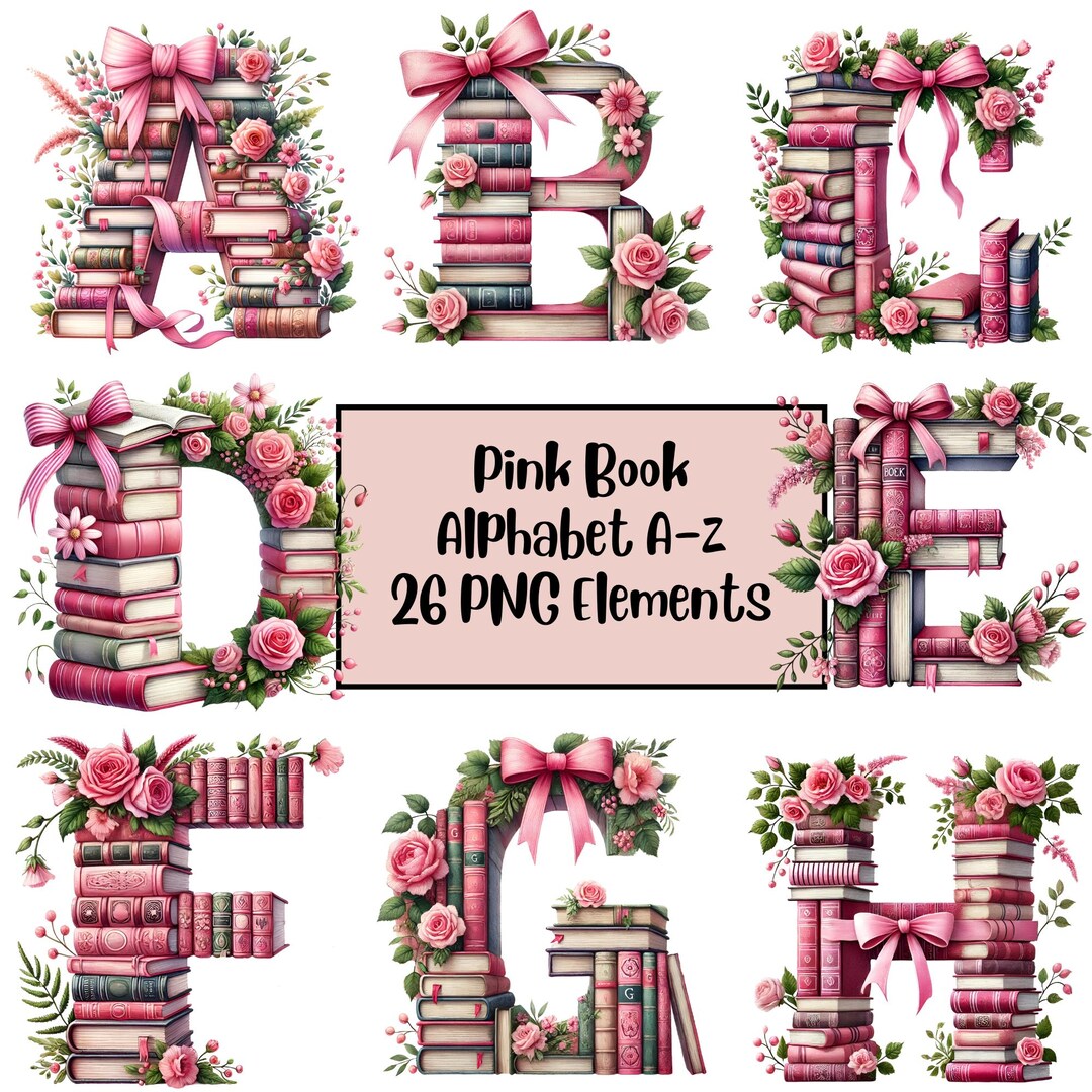 Book Alphabet Clipart Set, Bookish Graphics, Book Lovers Clipart ...