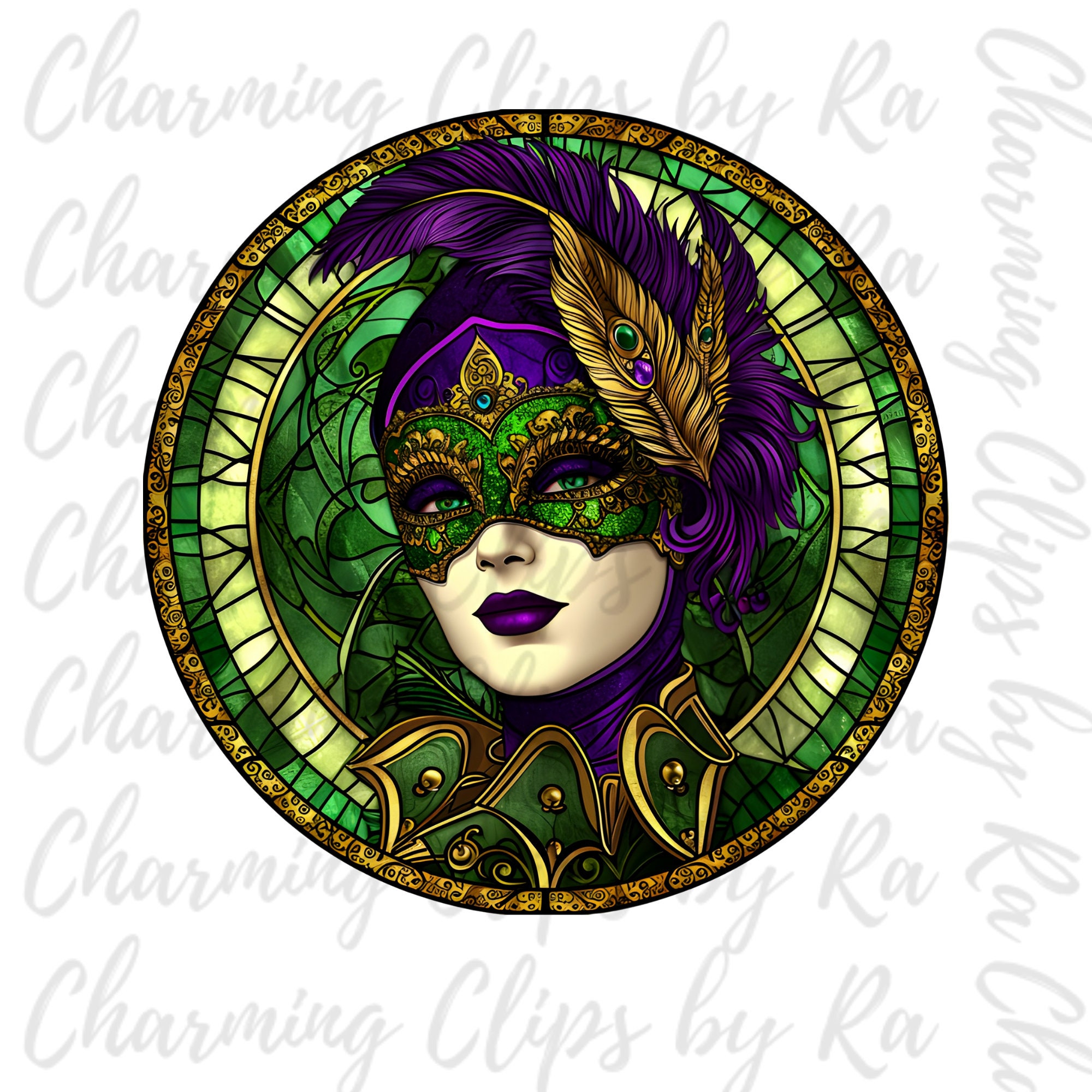 Mardi Gras Stained Glass Round Clipart, Mardi Gras Mask PNG, Window ...