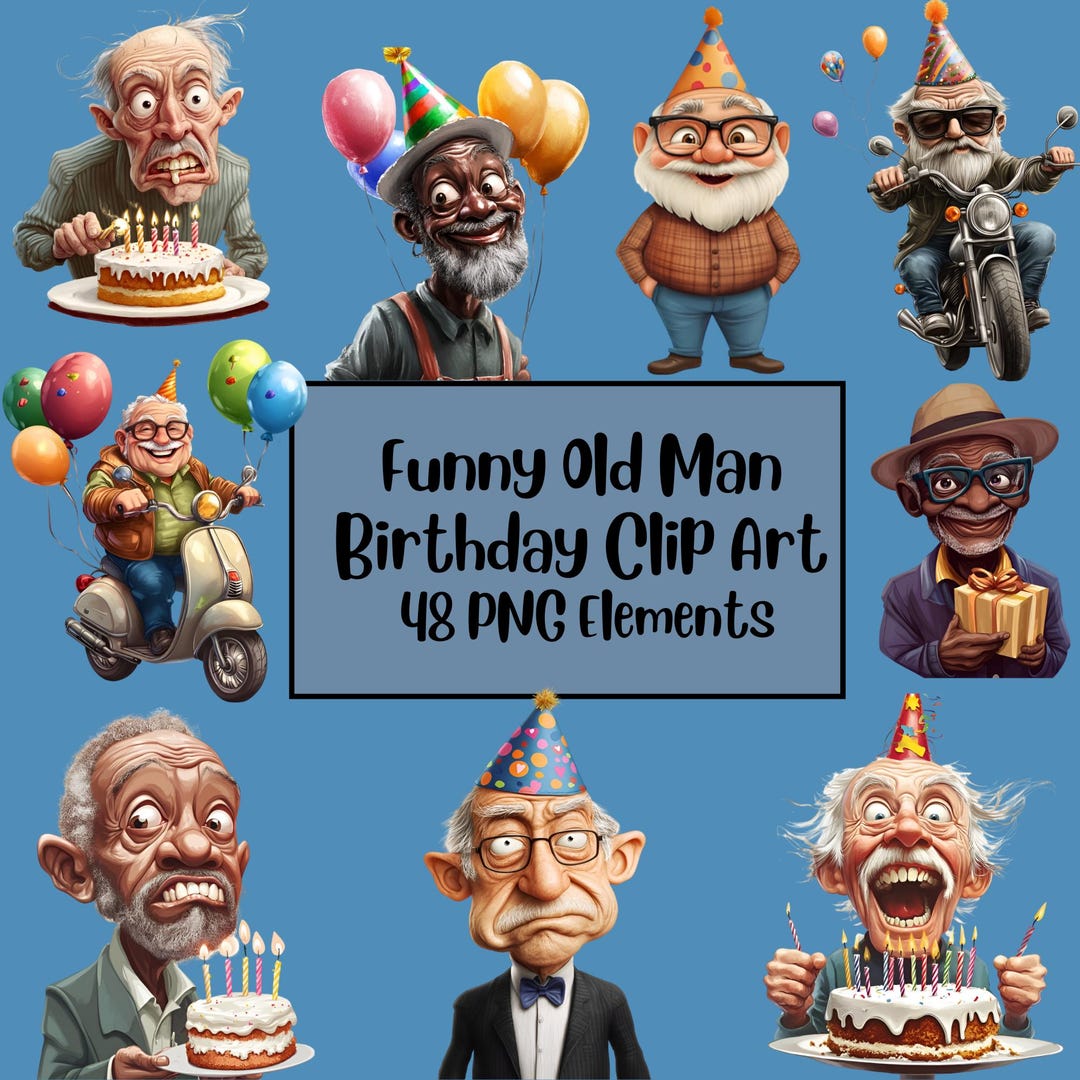 Funny Old Man Clipart, Birthday, Elderly Clipart, Grandpa Clipart ...