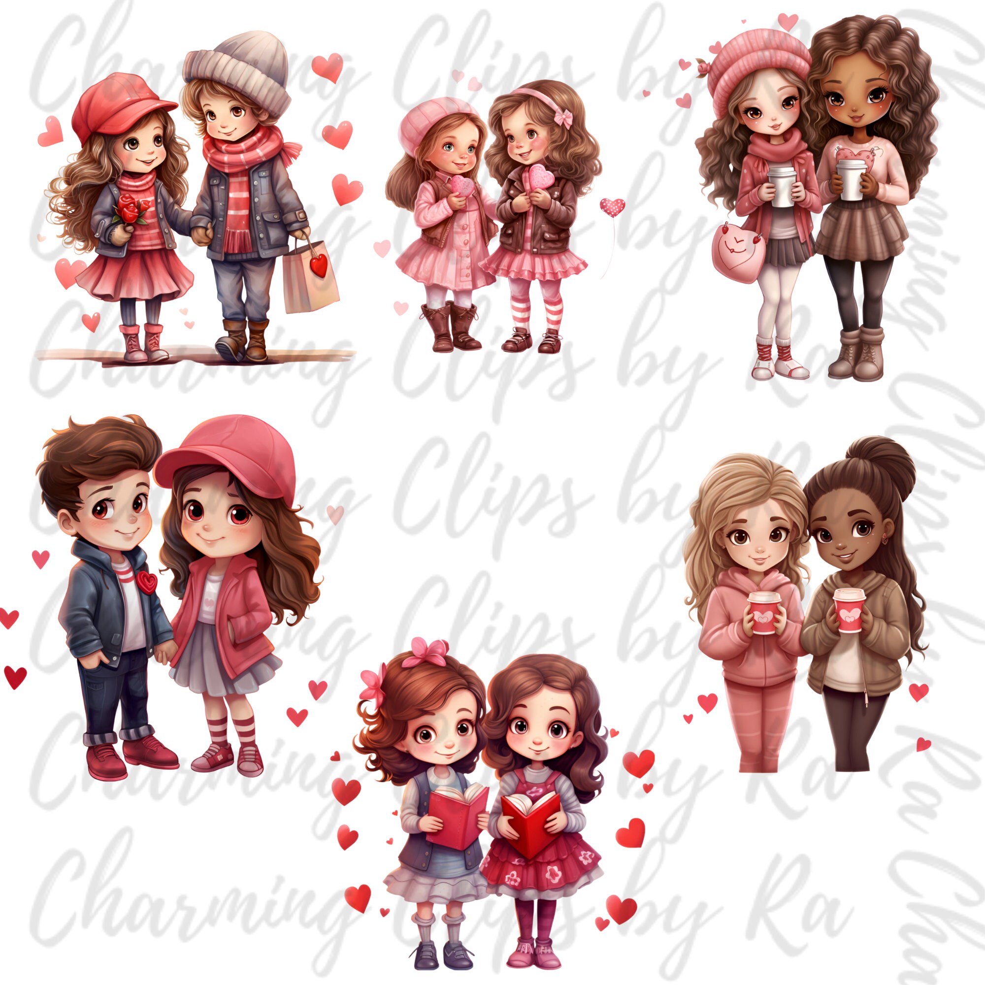 Best Friends Clipart, Valentines PNG Bundle, Romantic Clipart, Cute ...