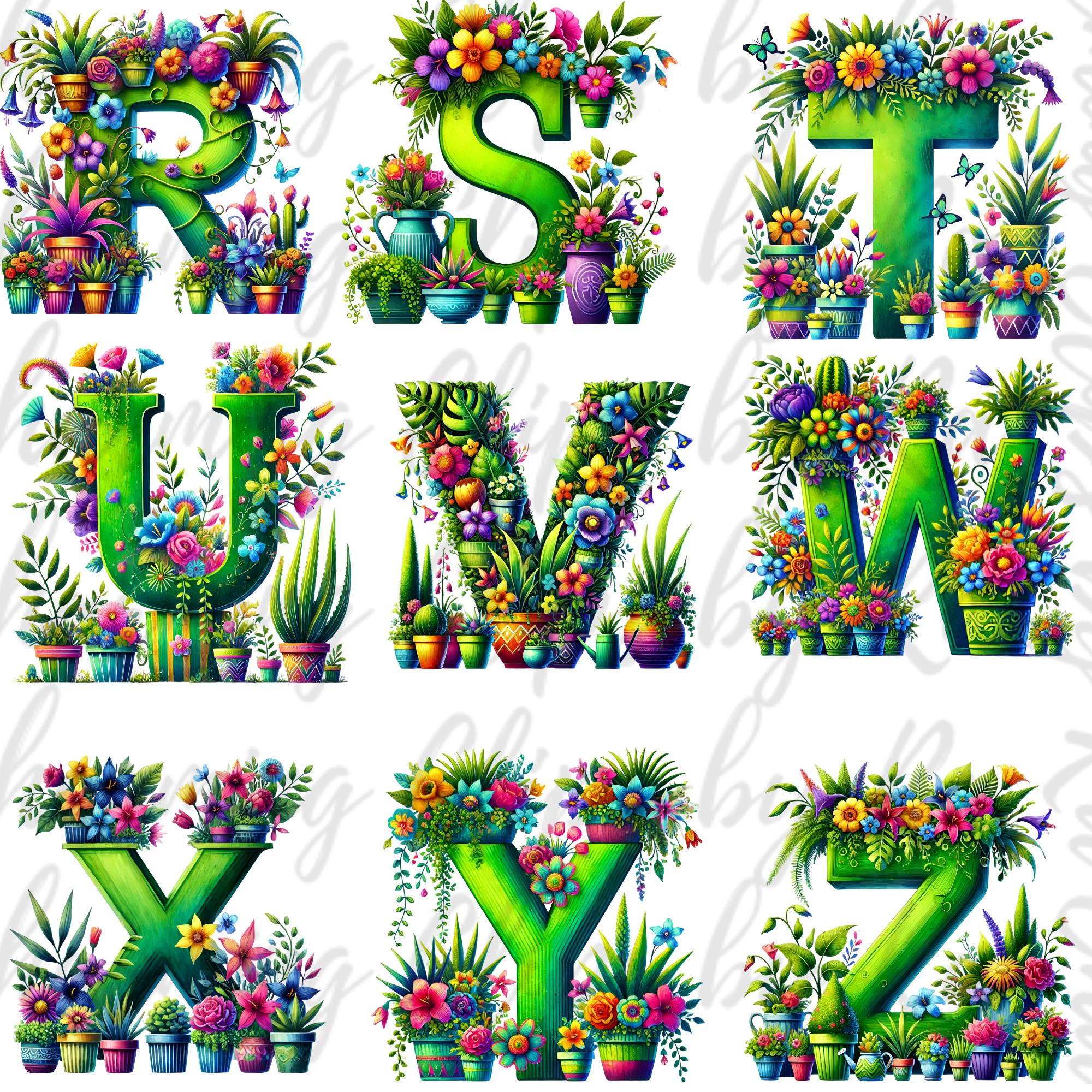 Plant Lover Alphabet, Spring Letter PNG, Potted Plant Alphabet ...