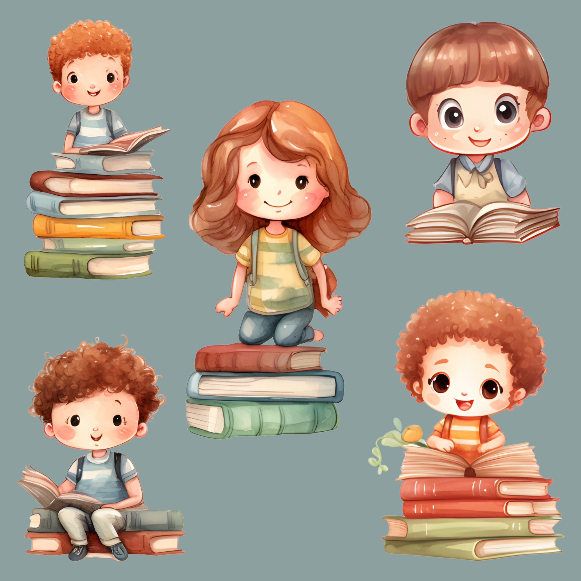 Watercolor Book Kids Clipart, Book Lovers, Book PNG, Back to School ...