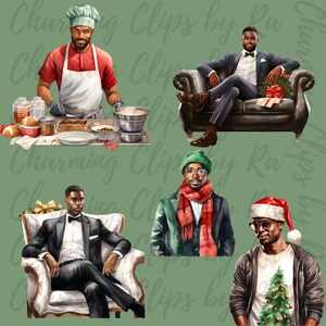 Black Man Christmas Watercolor Clipart, Husband Clipart, Afro Man ...