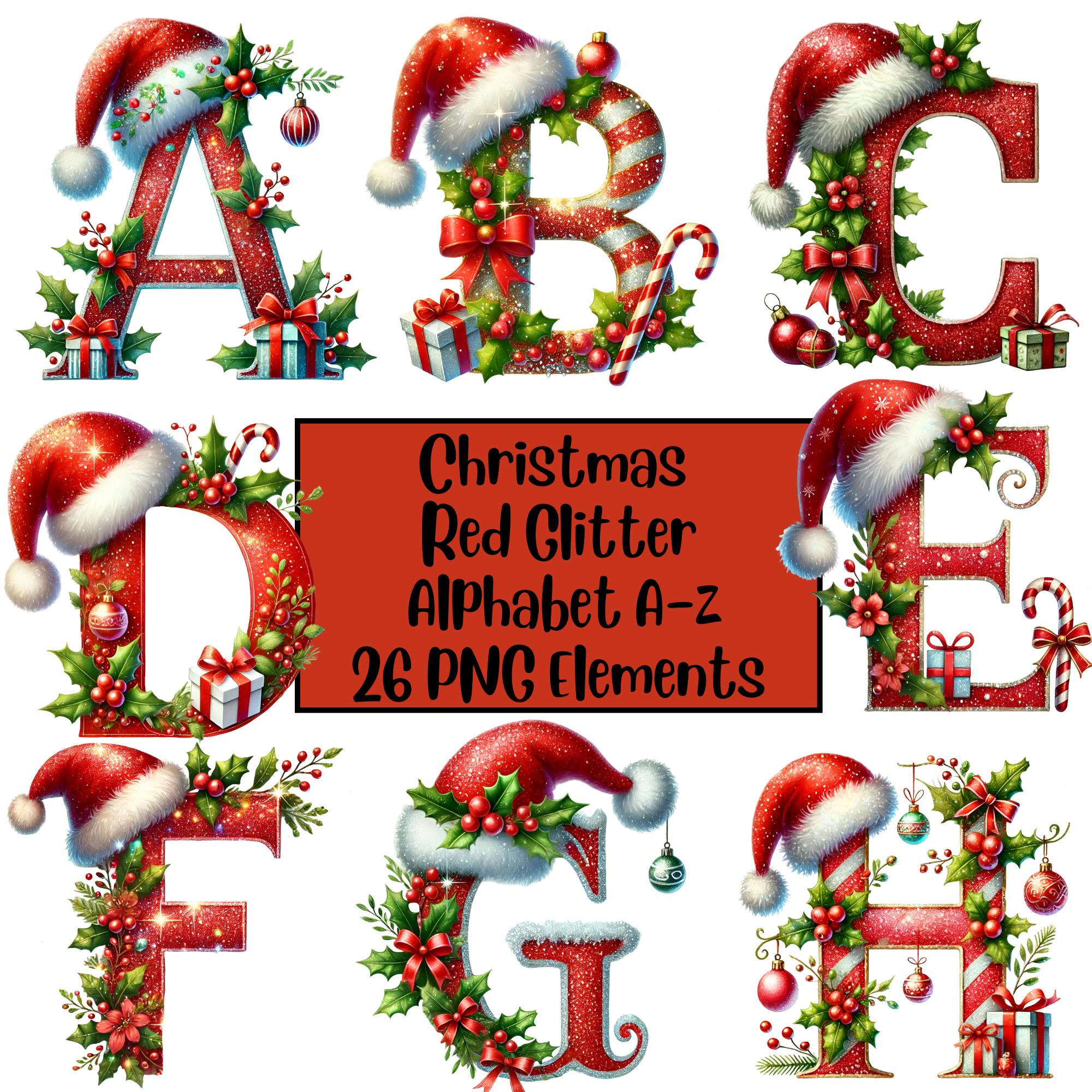Christmas Alphabet PNG Bundle, Red Glitter Letters PNG, Christmas ...