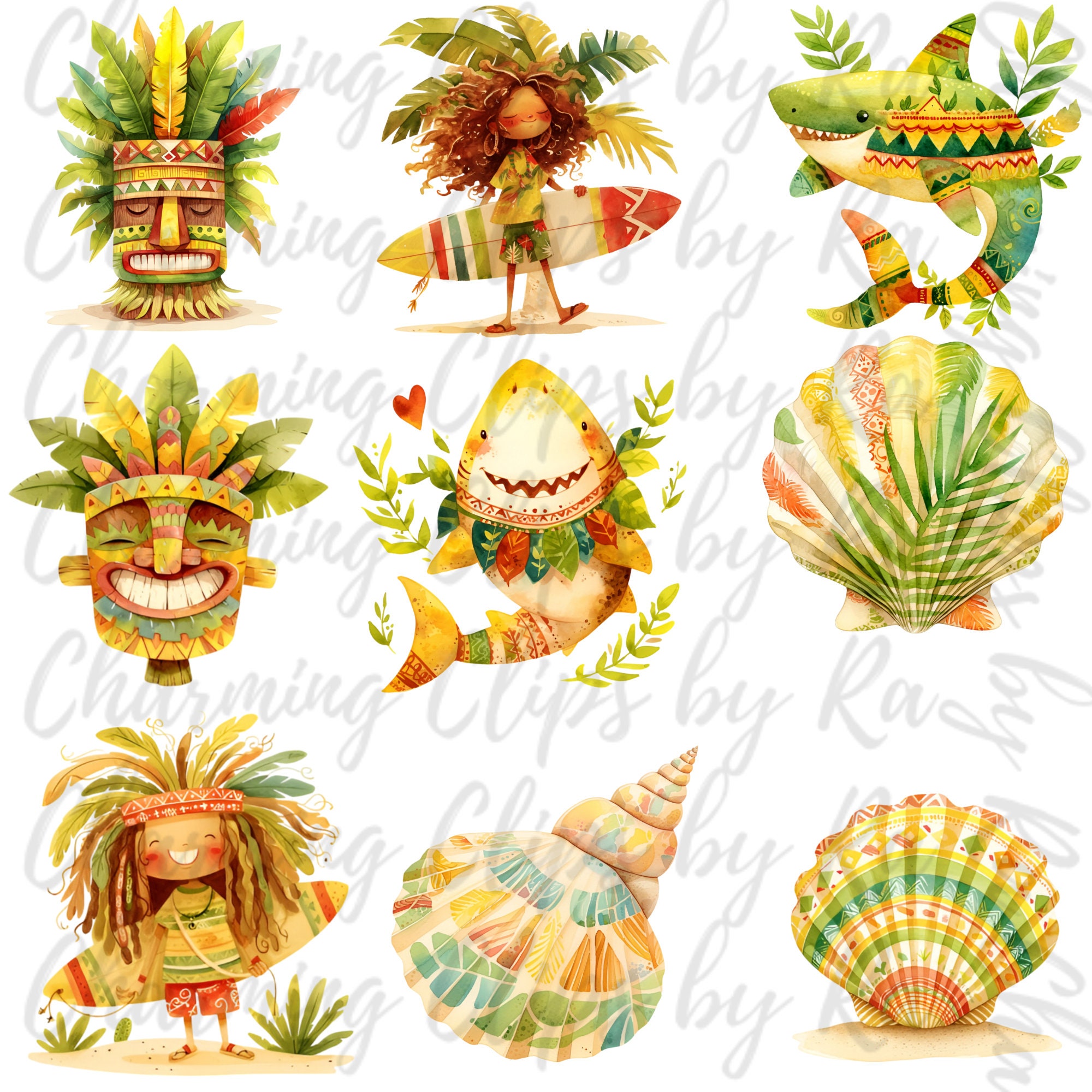 Boho Beach Clipart, Summer Beach Bundle, Summer Vibes, Seaside Clipart ...