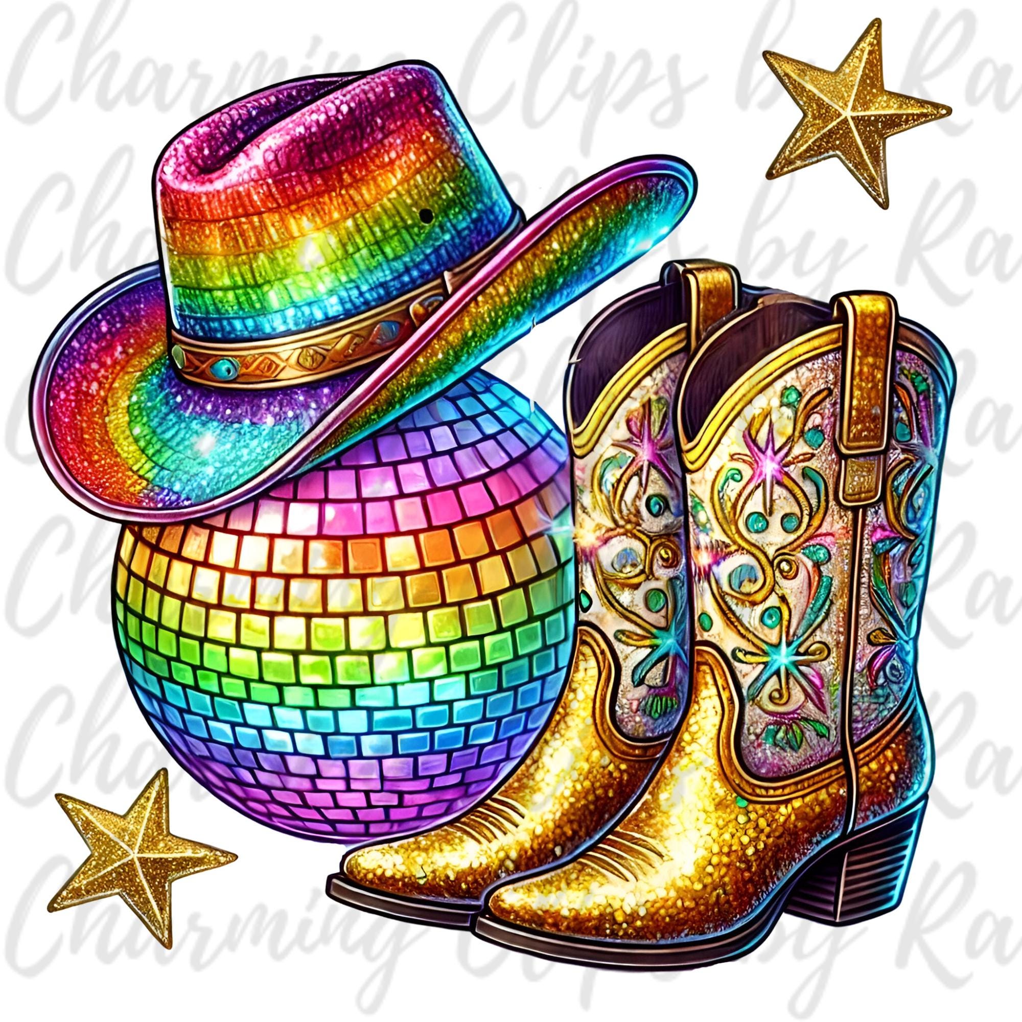 Disco Ball and Cowboy Boots Png, Cowgirl Party Png, Pink Western Party ...