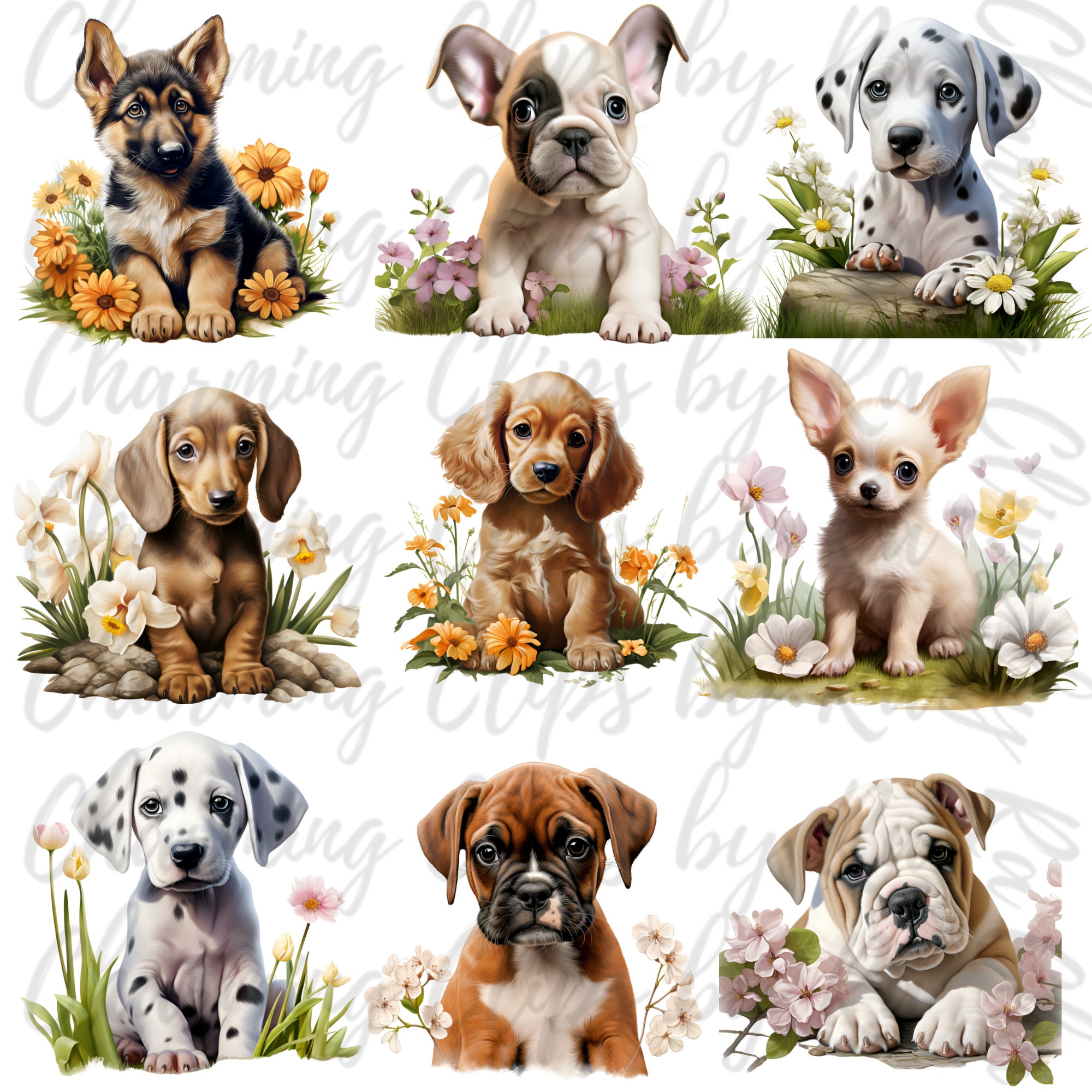 Puppy Clipart Bundle, Cute Puppy Clipart, Dogs Clipart, Watercolor Cute ...