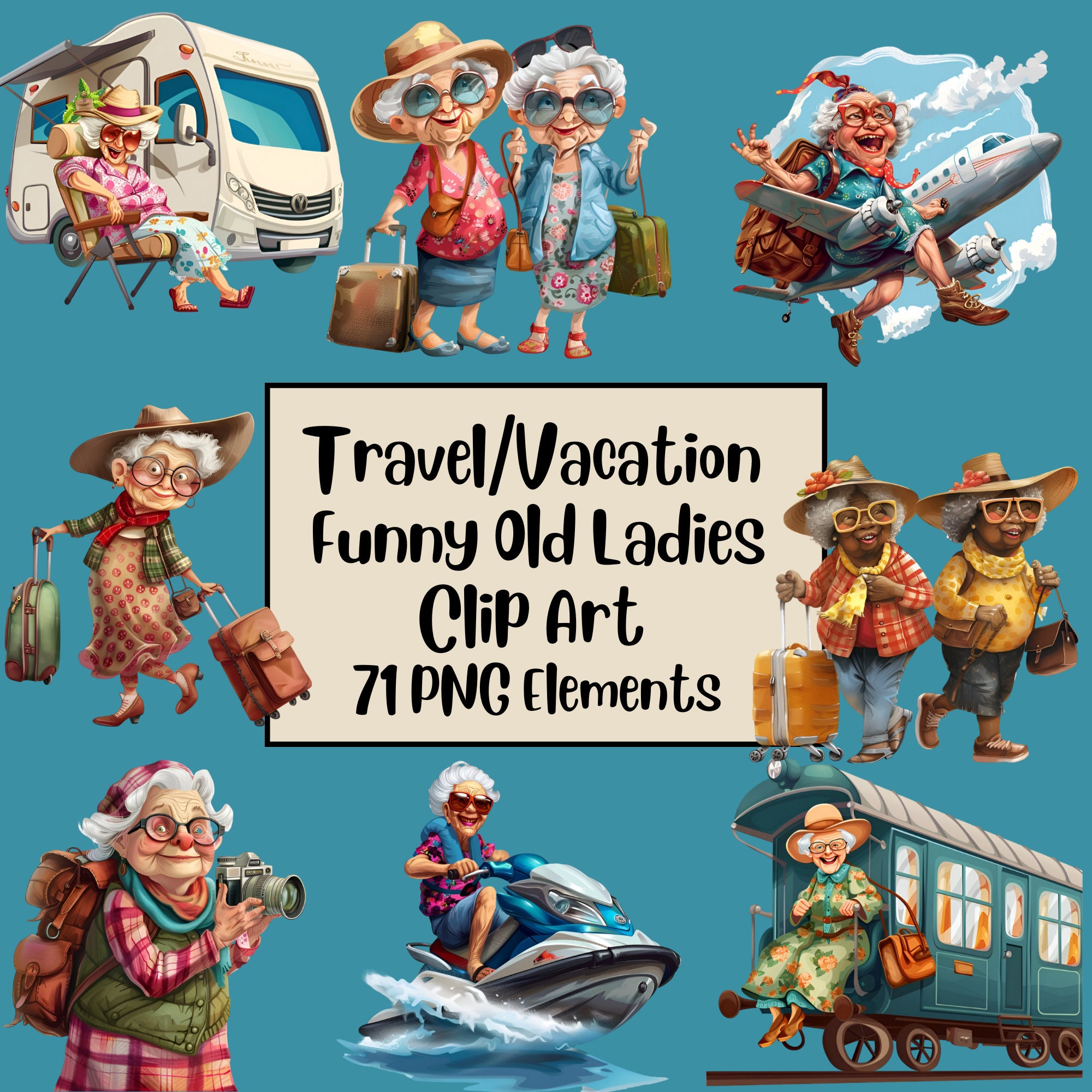 Funny Old Ladies Clipart, Summer Vibes Clipart, Elderly Clipart, Old ...