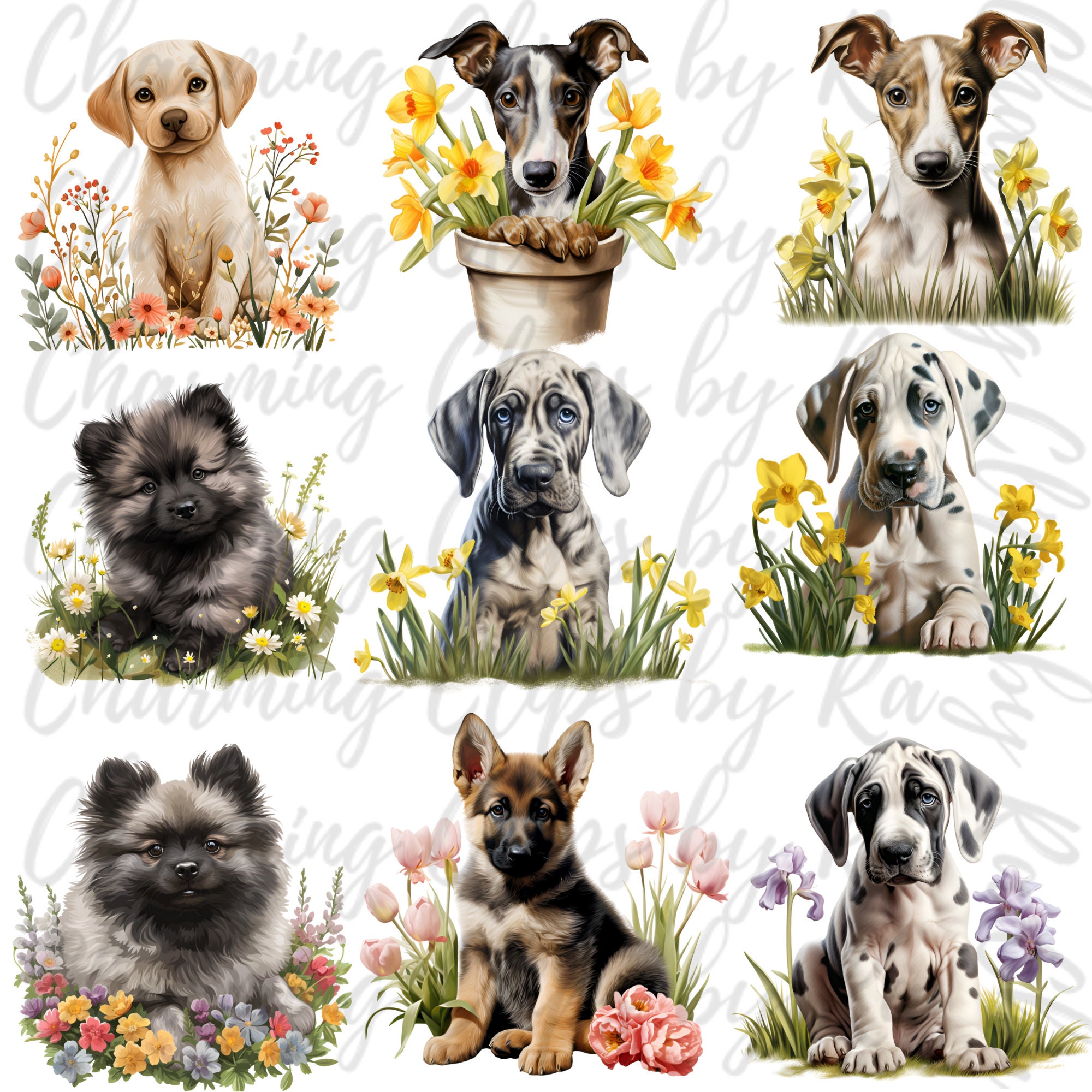 Puppy Clipart Bundle, Cute Puppy Clipart, Dogs Clipart, Watercolor Cute ...