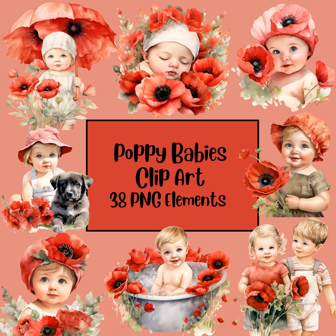 Watercolor Poppy PNG Clipart, Floral Baby, Newborn Clipart, Welcome ...