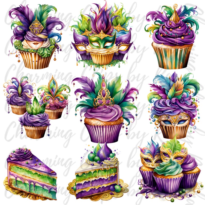 Mardi Gras Sweets Cake PNG Clipart Bundle, Cute Sweets Clipart ...