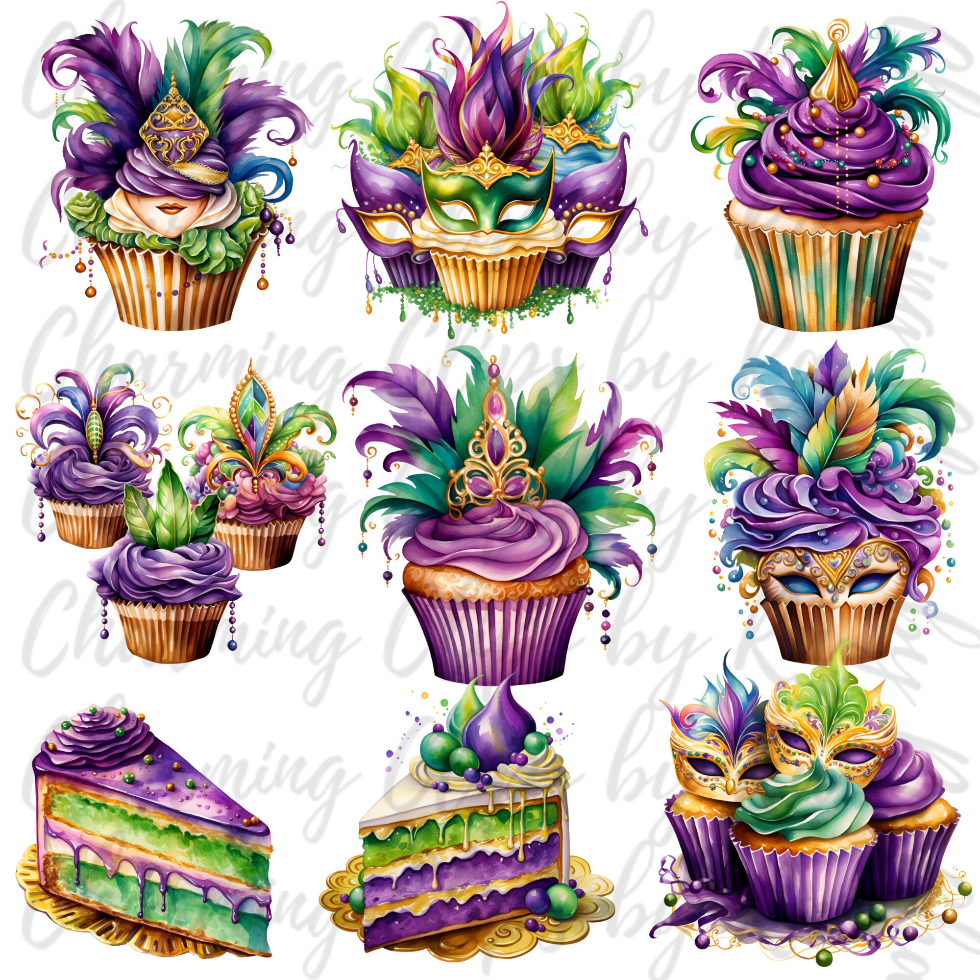 Mardi Gras Sweets Cake PNG Clipart Bundle, Cute Sweets Clipart ...