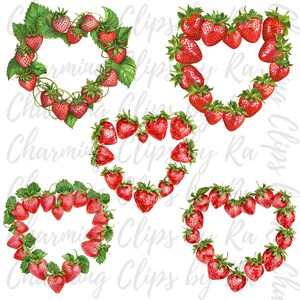 Strawberry Hearts Clipart, Valentine Bundle, Fruitful Strawberry, Heart ...