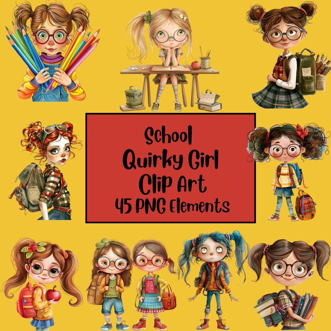 Quirky Girl Clipart, Education Clipart, Whimsical Girl, Paper Doll ...
