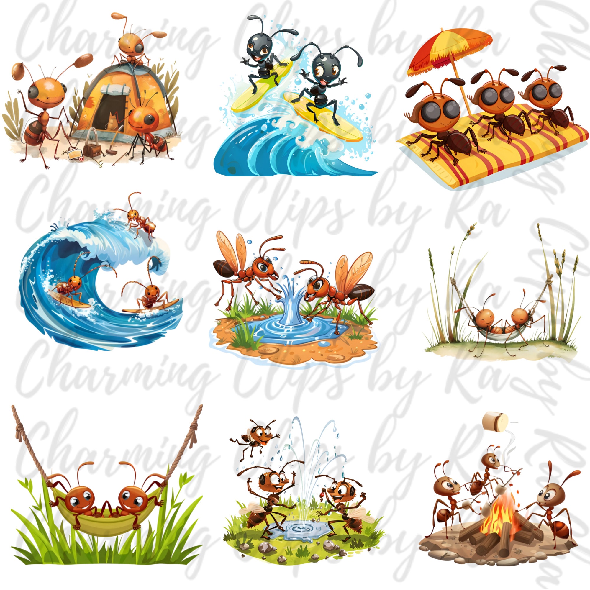 Watercolor Ants, Summer Fun Clipart, Ants Png, Insect Clipart, Digital ...