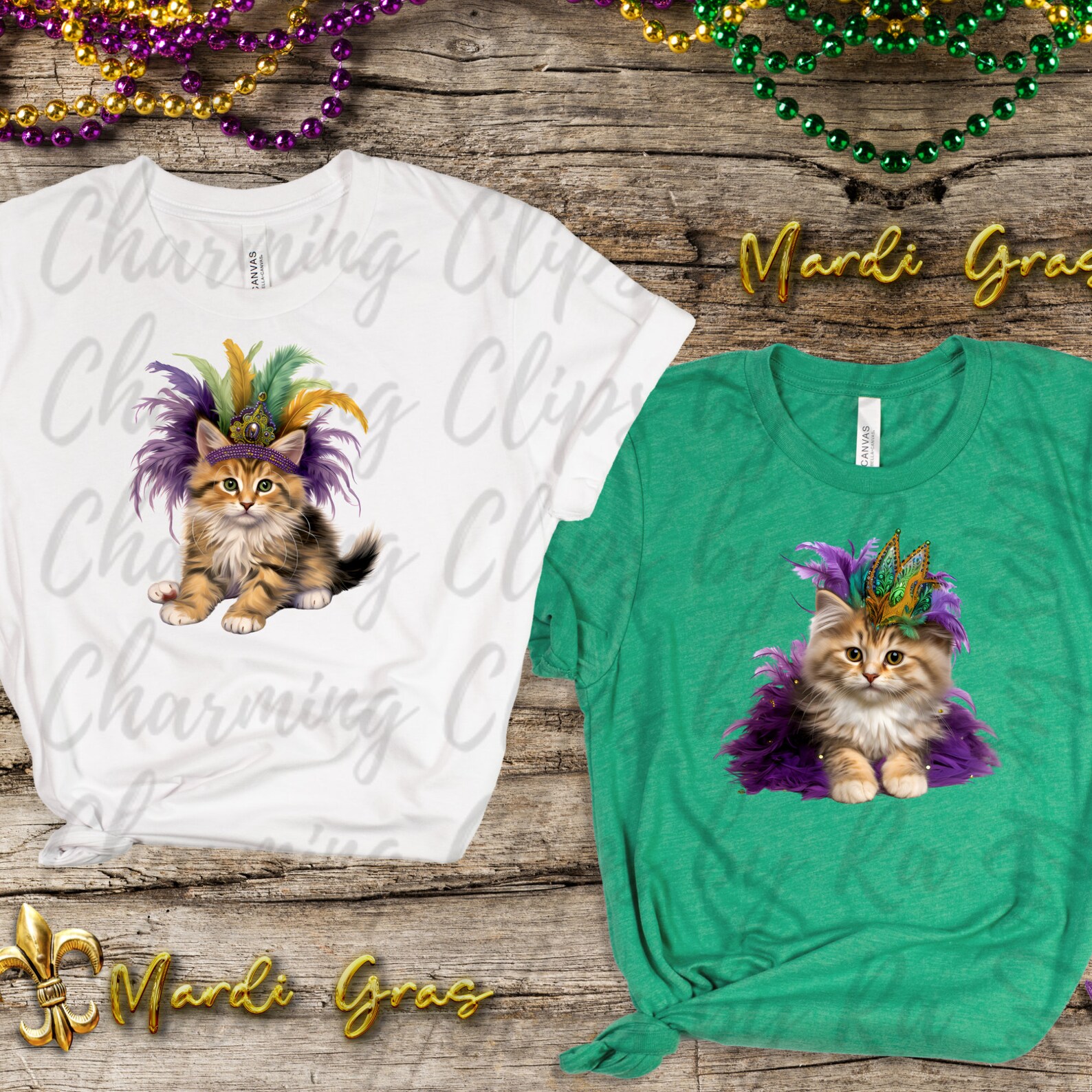 Cute Kitten Clipart Bundle, Mardi Gras PNG, Festival, Fat Tuesday ...