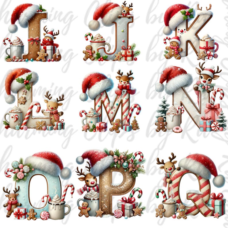 Christmas Alphabet PNG, Reindeer Clipart, Santa Letters, Gingerbread ...