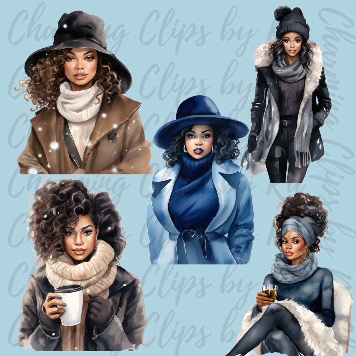 Watercolor Winter Black Girl Clipart Png, Fashion Girl Clipart, African ...