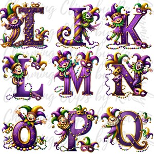 Mardi Gras Alphabet PNG, Mardi Gras Letters, Monogram PNG, Sublimation ...