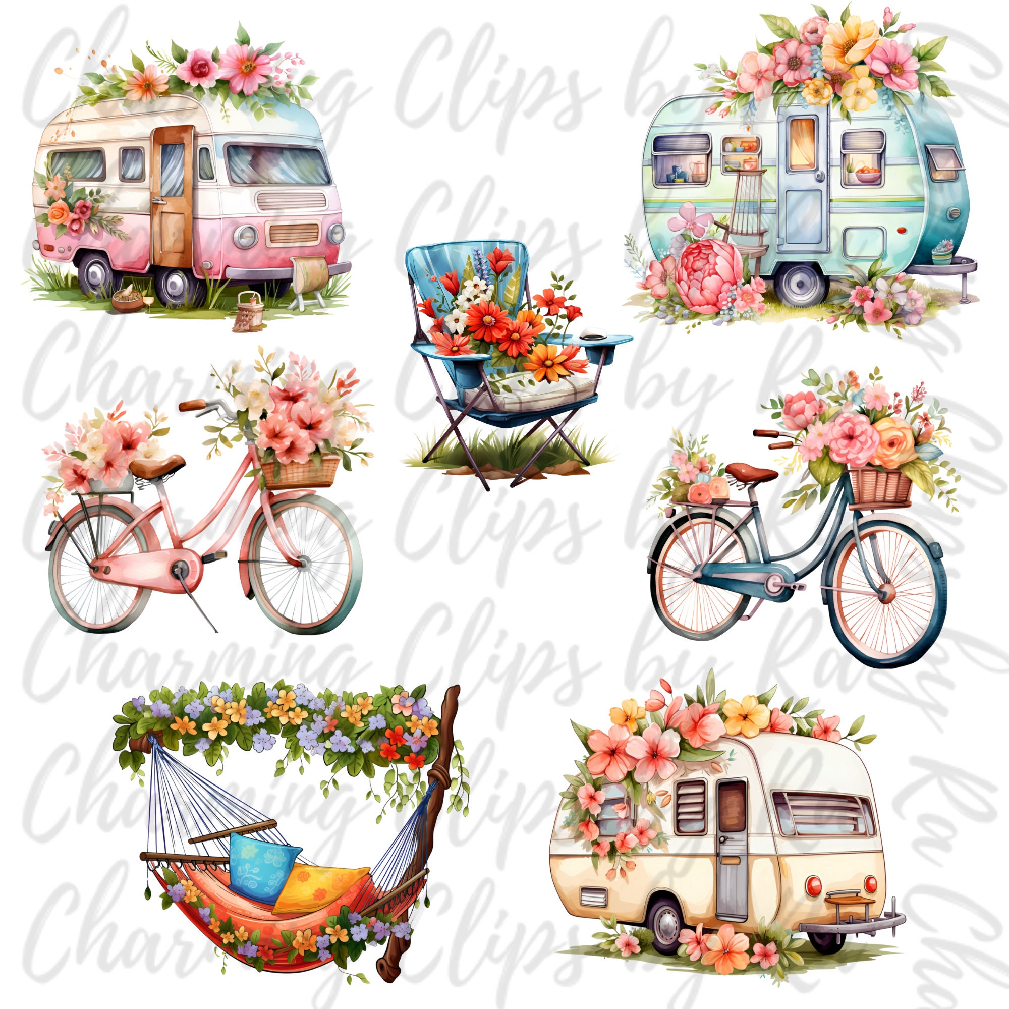 Camper PNG Bundle, Spring Floral, Cottagecore Clipart, Spring House ...