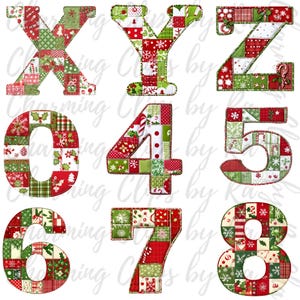 Christmas Alphabet PNG, Patchwork Letters and Numbers Clipart ...