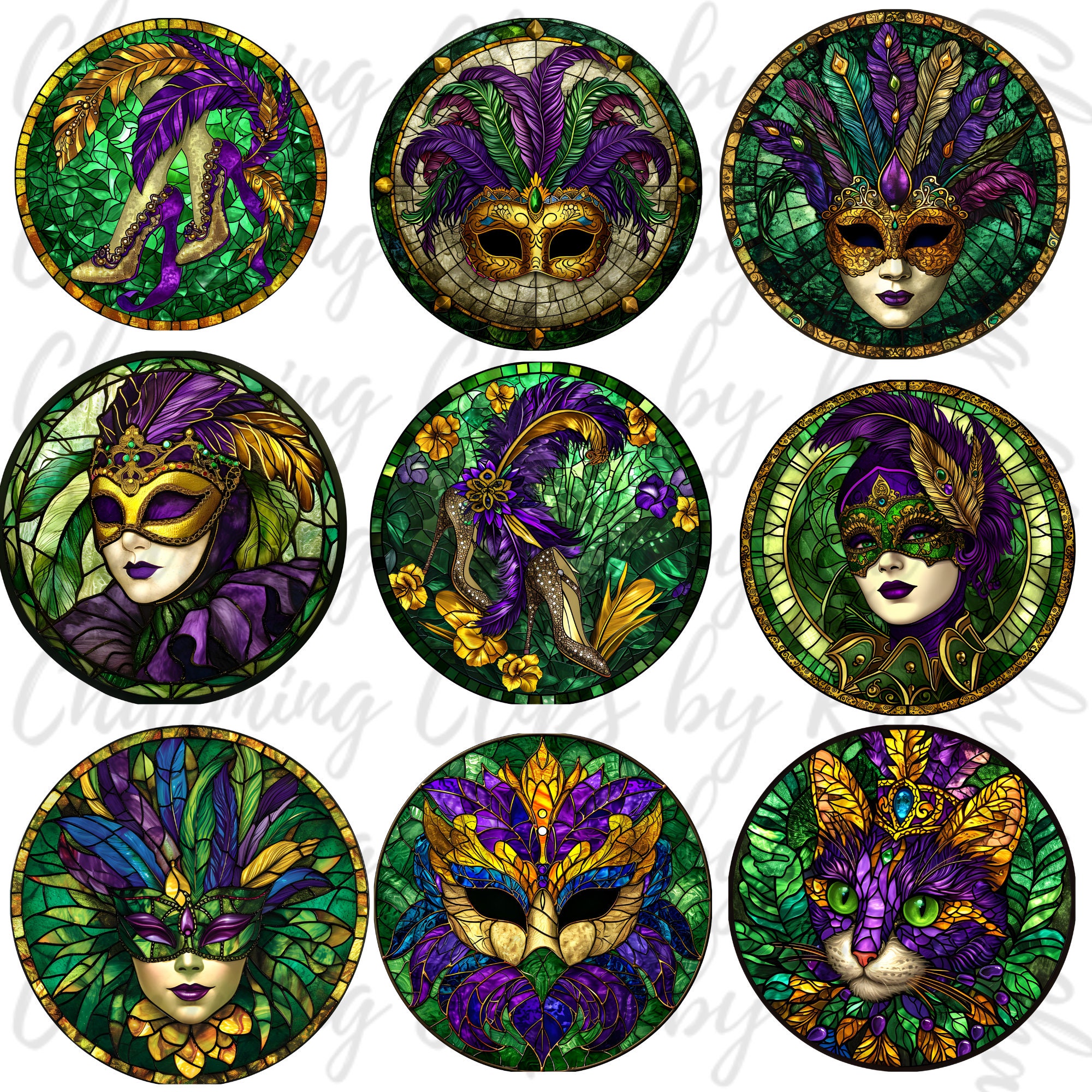 Mardi Gras Stained Glass Round Clipart, Mardi Gras Mask PNG, Window ...