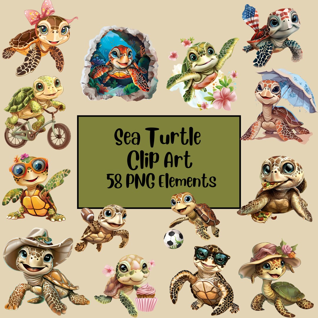 Cute Sea Turtle Clipart | Baby Turtle Clipart | Cute Undersea ...