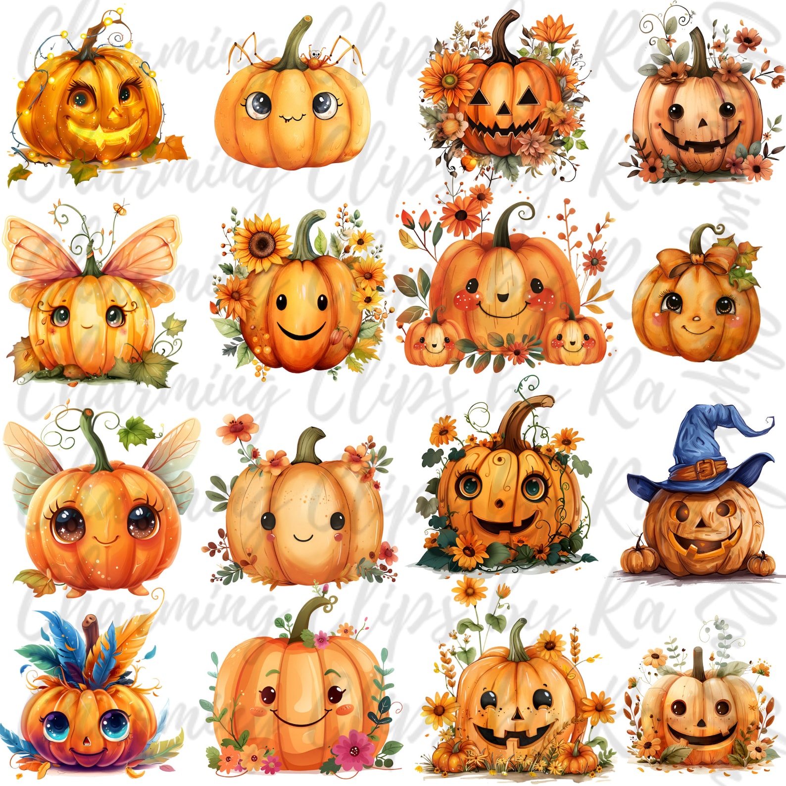 Cute Pumpkin Faces Clipart, Decorative Pumpkin Clipart, Pumpkin Clipart ...