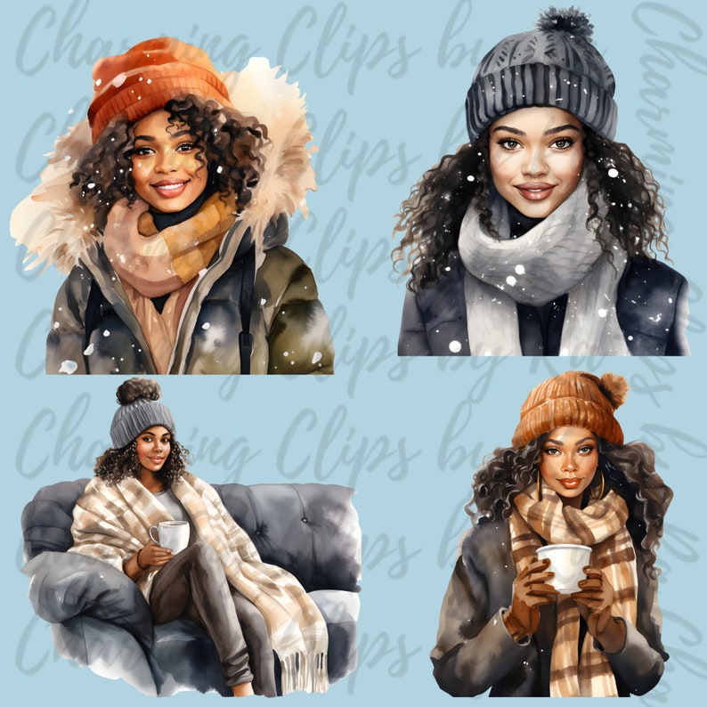 Watercolor Winter Black Girl Clipart Png, Fashion Girl Clipart, African ...