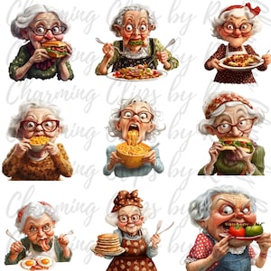 Funny Old Ladies Clipart, Foodie, Elderly Clipart, Cute Grandma, Old ...