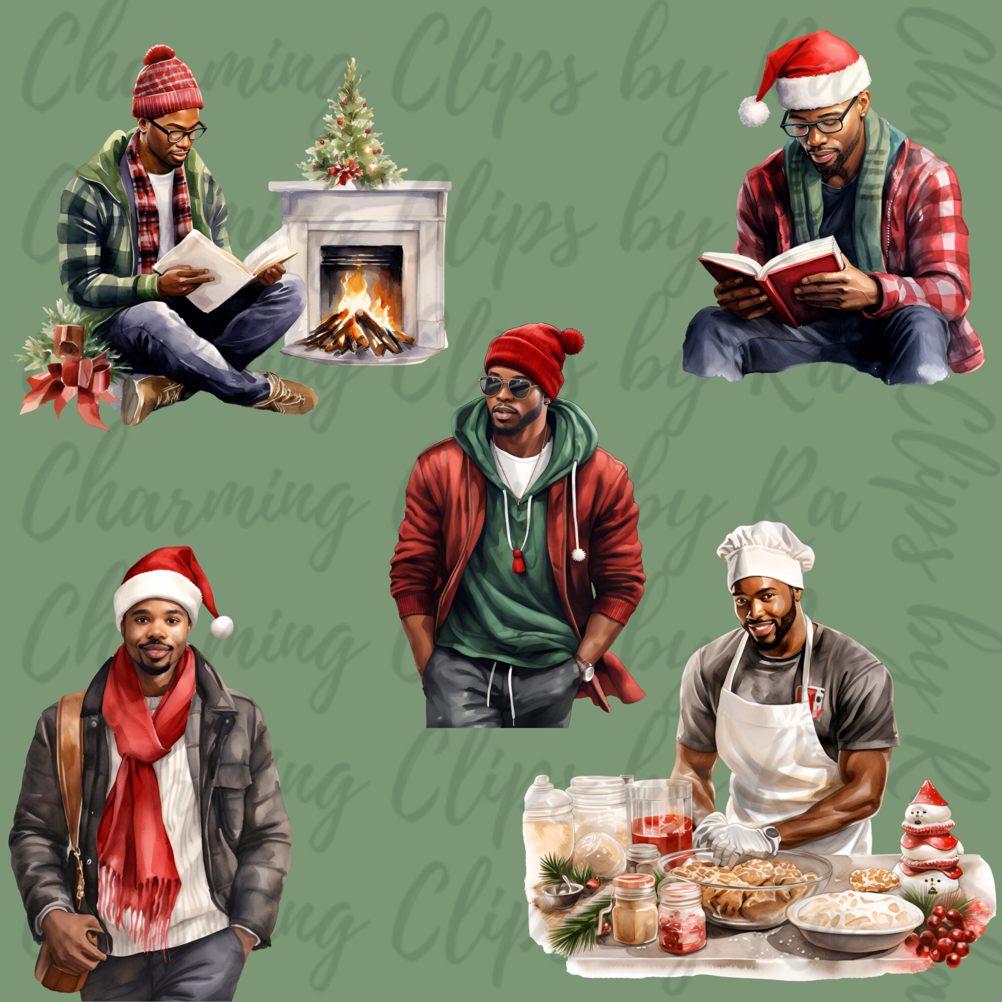 Black Man Christmas Watercolor Clipart, Husband Clipart, Afro Man ...