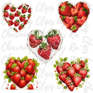 Strawberry Hearts Clipart, Valentine Bundle, Fruitful Strawberry, Heart ...