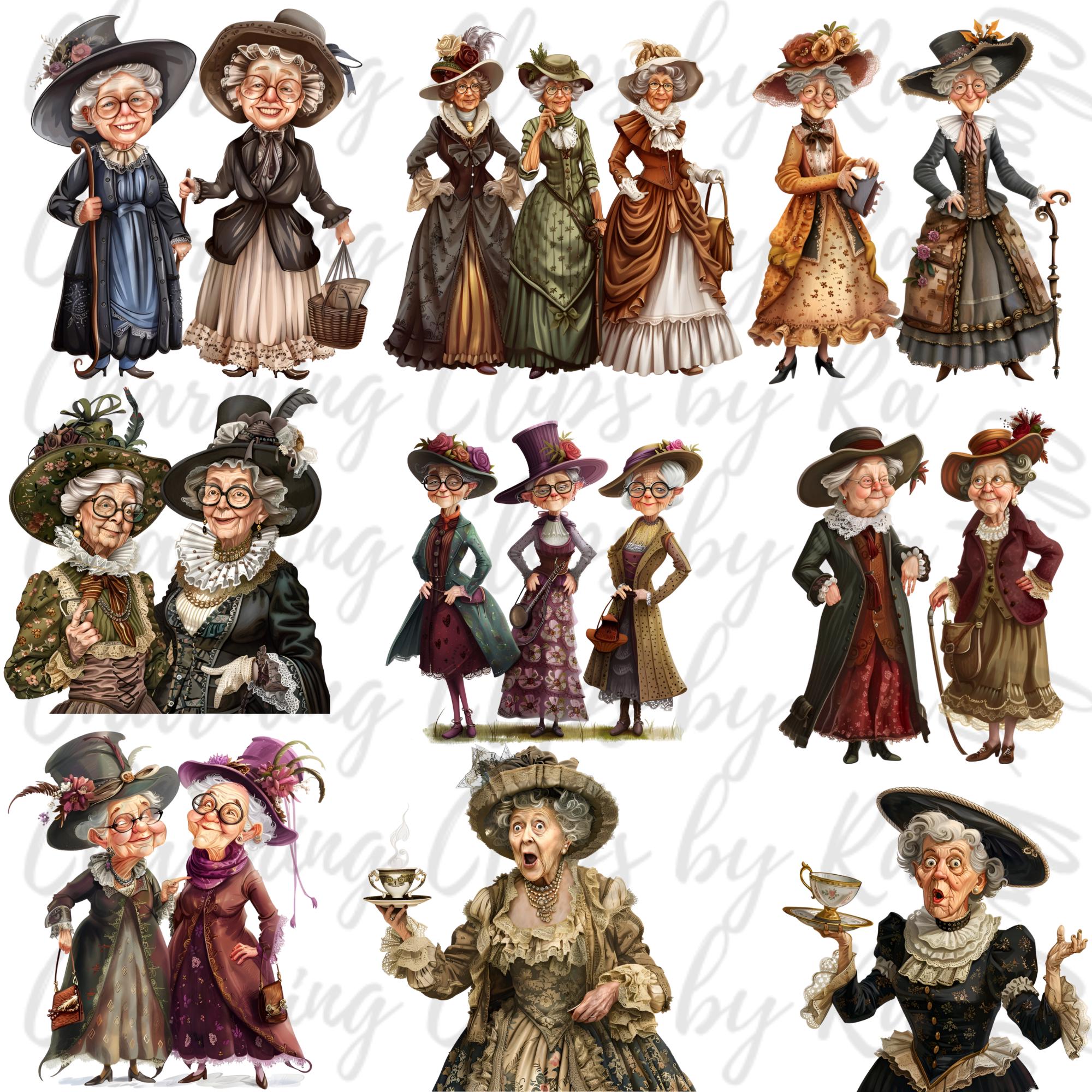 Victorian Funny Old Ladies Clipart, Elderly Clipart, Cute Grandma, Old ...