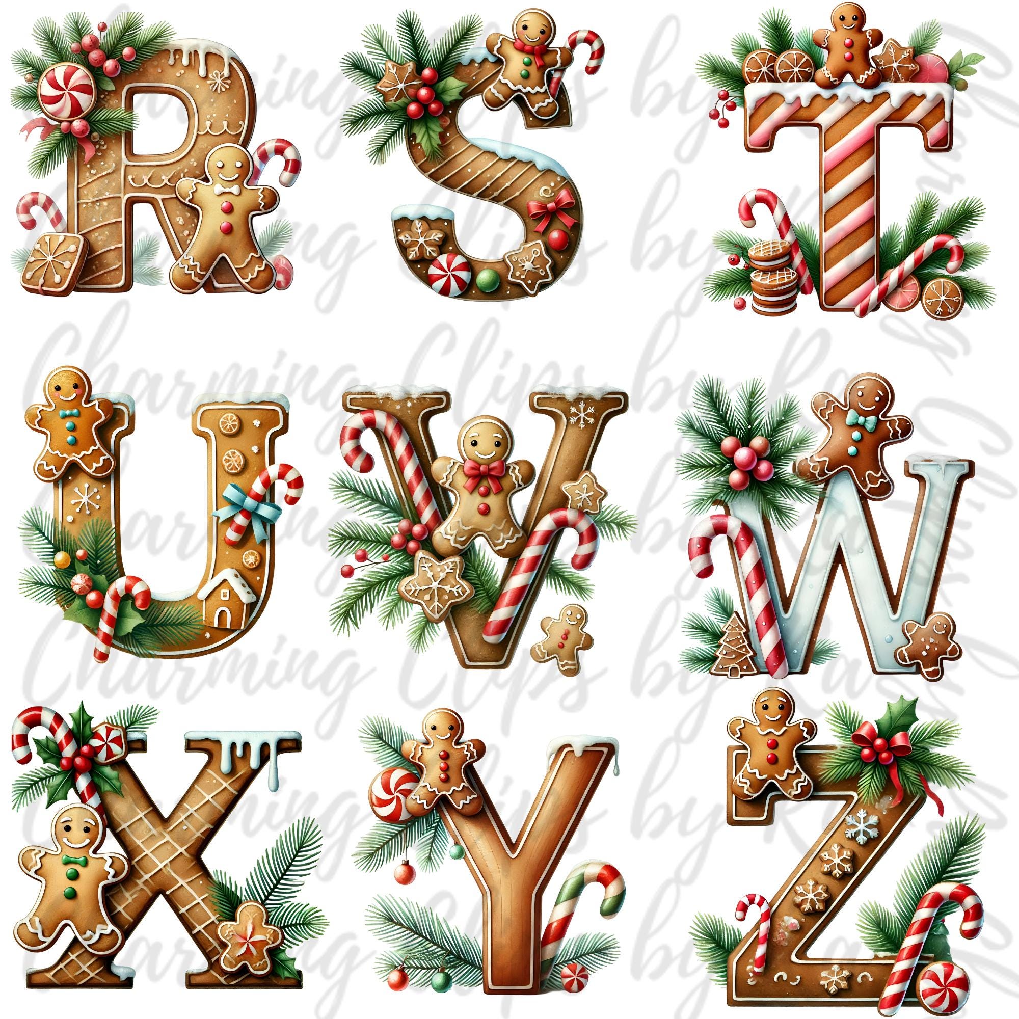 Gingerbread Alphabet Clipart, Christmas Alphabet Clipart, Christmas ...